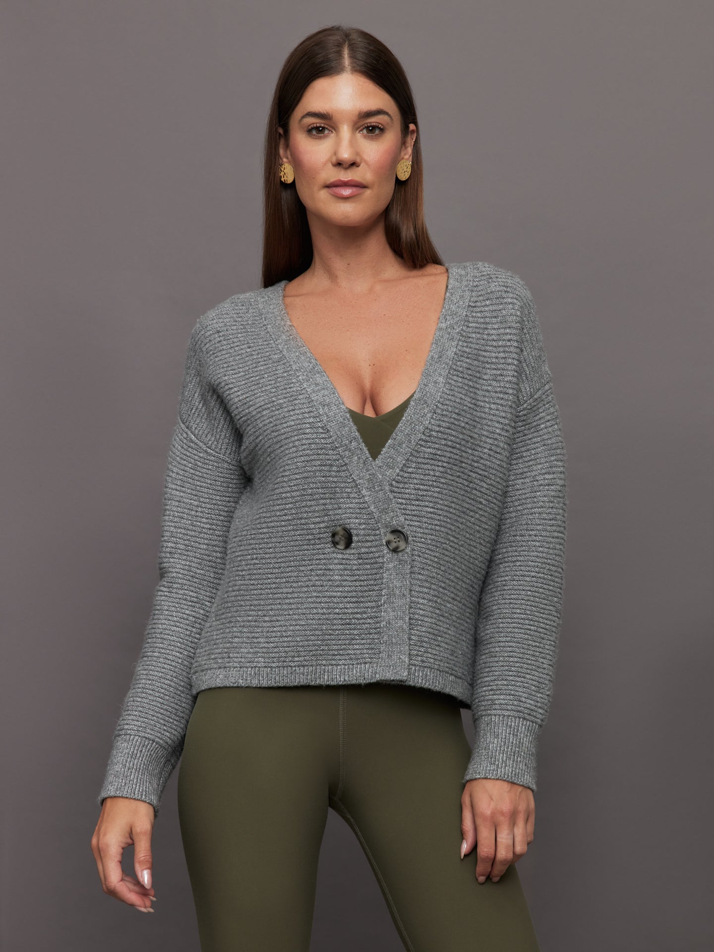 Quinn Double Breasted Cardi - Smoke Grey – Carbon38