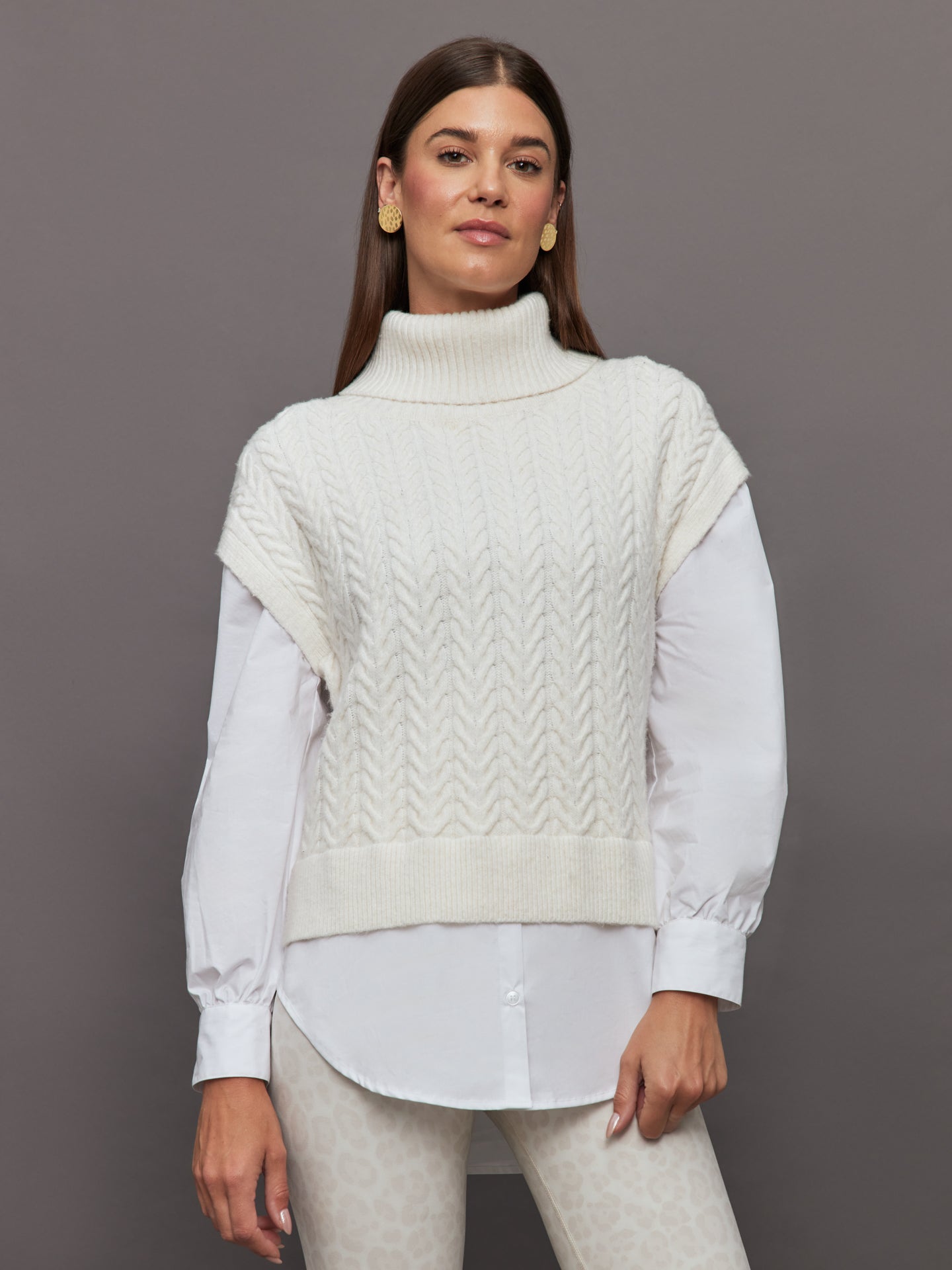 Sofia Twofer Cable Vest Tunic - Sea Salt – Carbon38