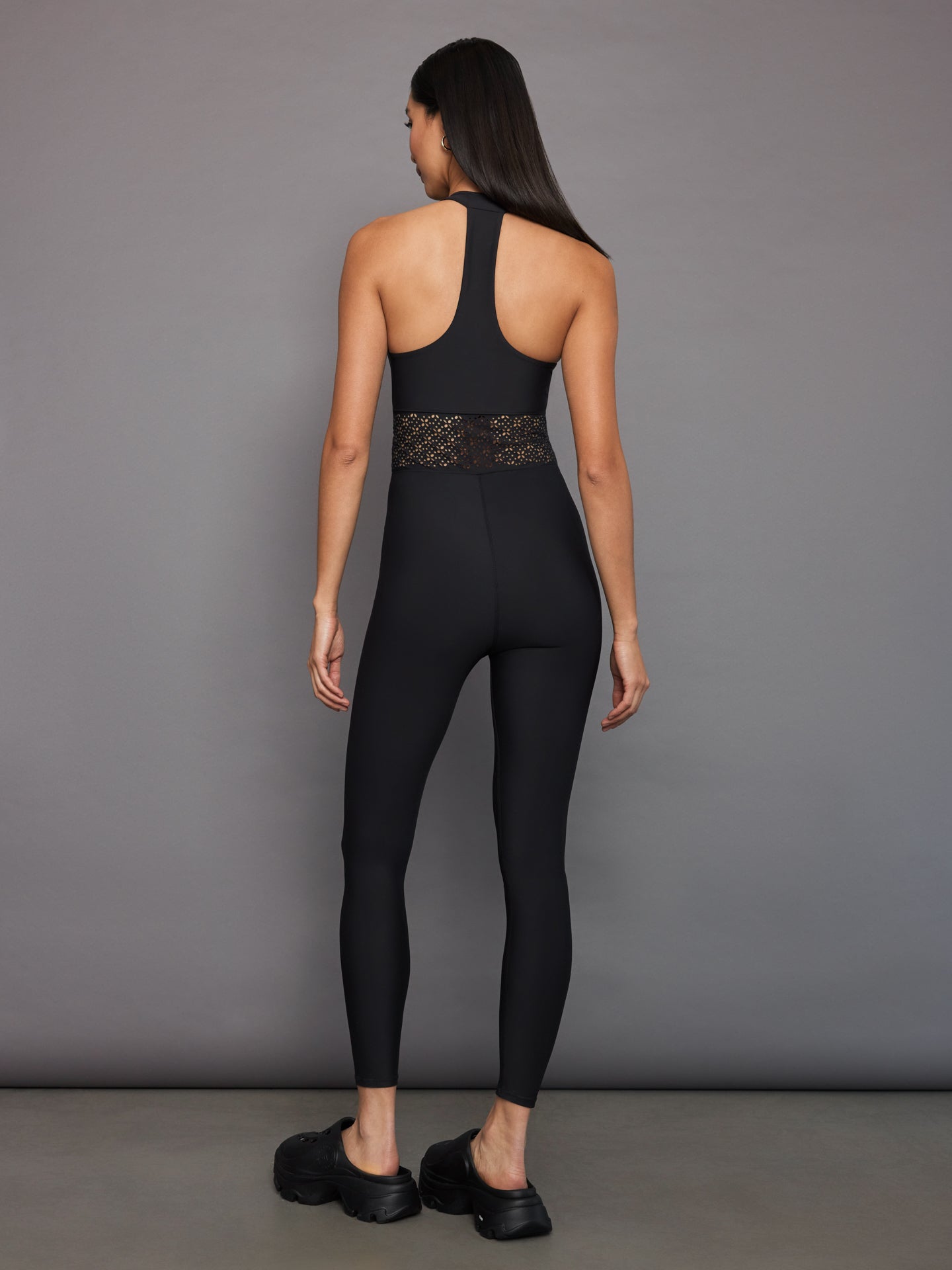 Laser Cut Jumpsuit in Diamond Compression - Black – Carbon38