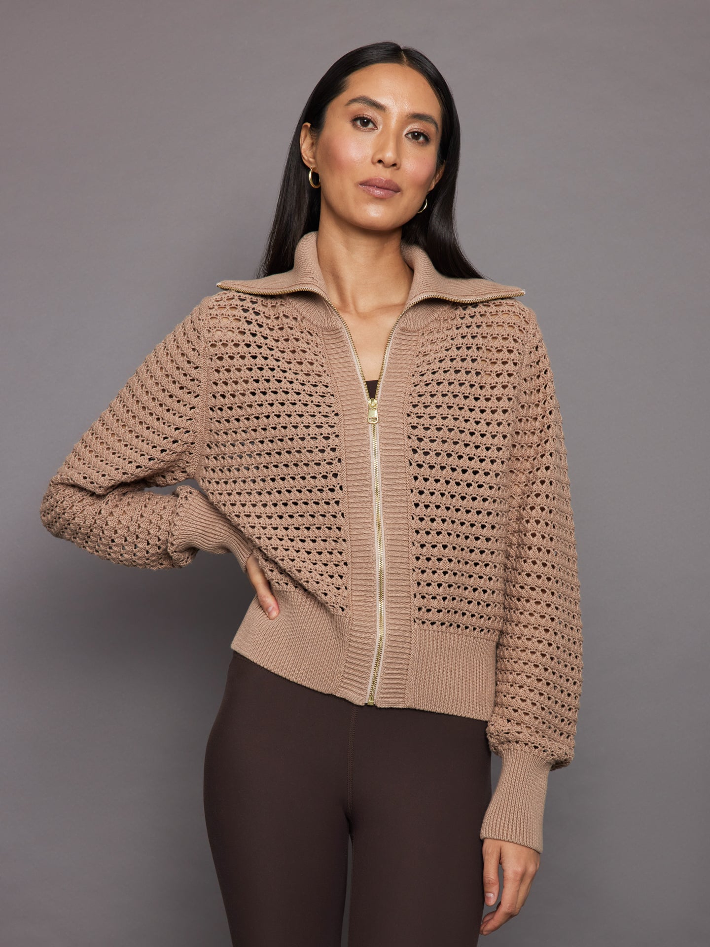 Eloise Full Zip Knit - Warm Taupe – Carbon38